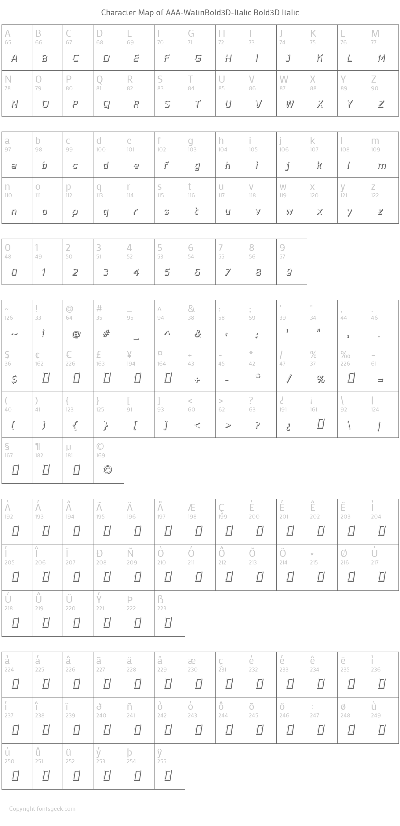 AAA-WatinBold3D-Italic Font : Download For Free, View Sample Text ...